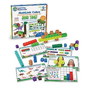 Learning Resources MathLink Cubes Kindergarten Math Activity Set: Dino Time! 115 Pieces, Ages 5+ Kindergarten STEM Activities, Math Games for Kids, Mathlink Cubes Activity Set, Ages 5+