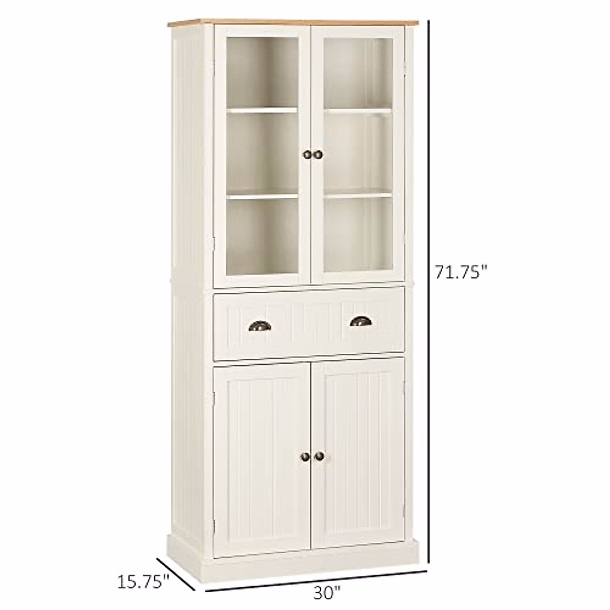 HOMCOM Freestanding Kitchen Pantry, 5-Tier Storage Cabinet with Adjustable Shelves and Drawer for Living Room, Dining Room, Cream White