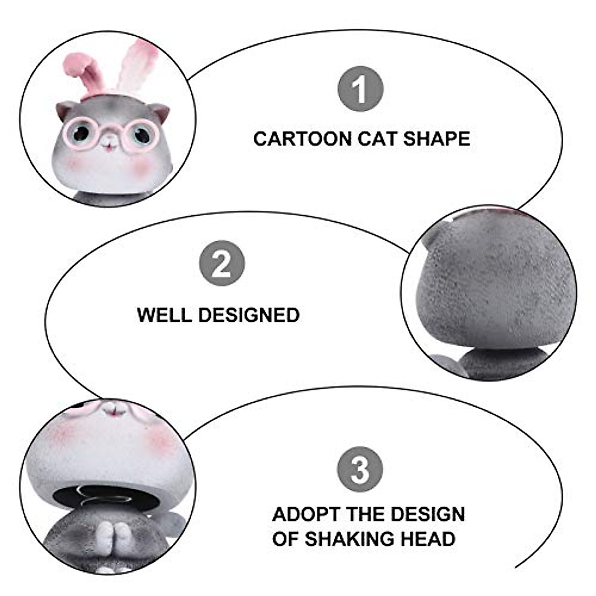 Amosfun Cat Bobblehead Ornaments Shaking Head Rabbit Ear Lucky Cat Figurines Animal Dancing Figure Toy Car Dashboard Decorations for Vehicle Home Office Desktop (Grey B)