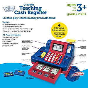 Learning Resources Pretend & Play Teaching Cash Register, 73 Piece Set, Ages 3+, Talking Register, Counting Activities, Money Management