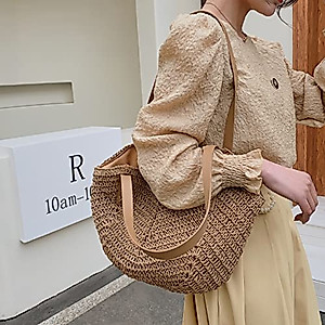 Straw Bag Handbag Large Capacity Summer Beach Bag for Women Straw Woven Tote Bamboo Purse Wicker Bag Vacation Travel