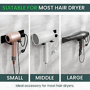 Hair Dryer Holder Wall Mounted Universal Hair Dryer Holder Blow Dryer Holder Compatible with Most Hair Dryers for Bathroom