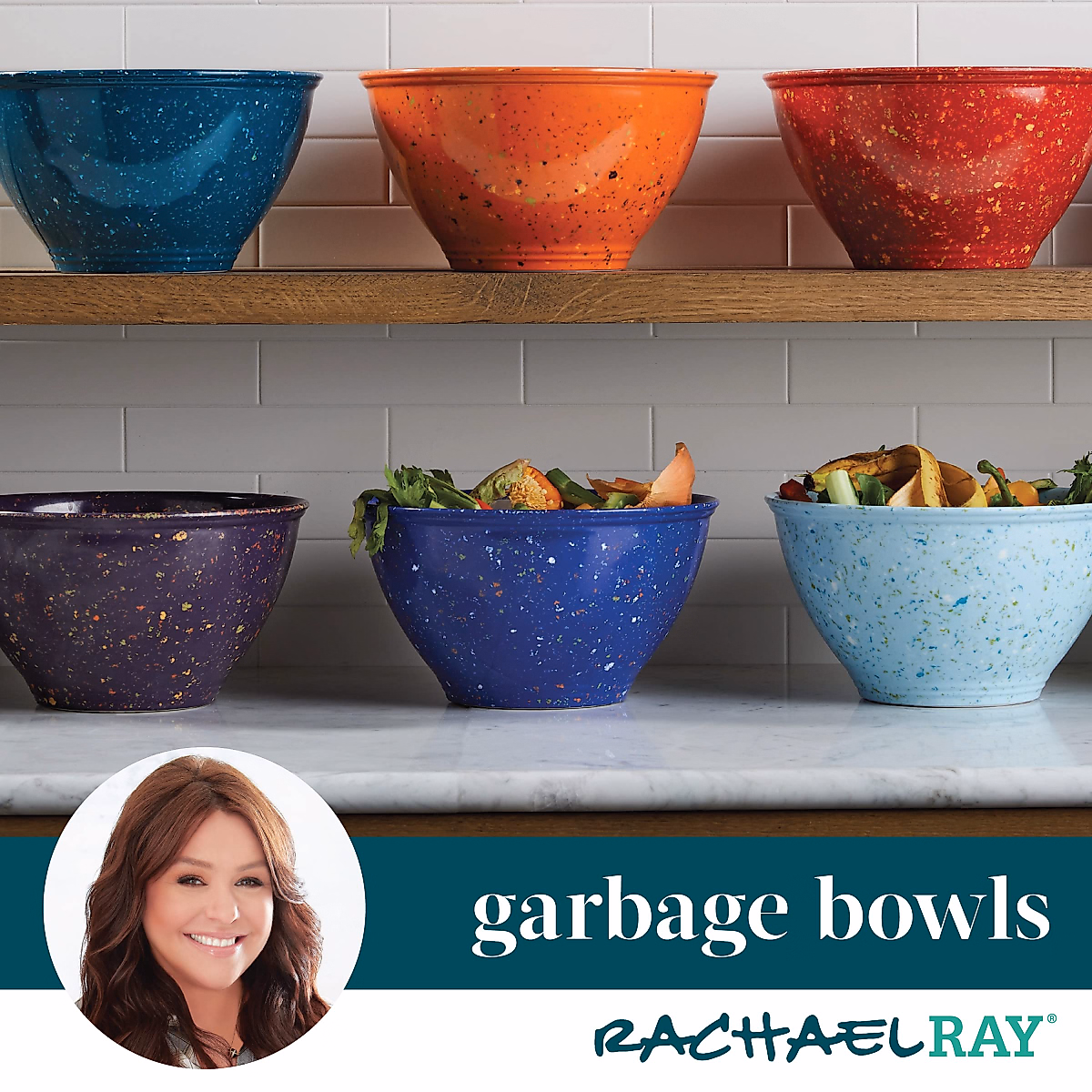 Rachael Ray Accessories Kitchen Pantryware Multi Purpose/Salad Serveware/Melamine Garbage Bowl, Agave Blue,1 gallon