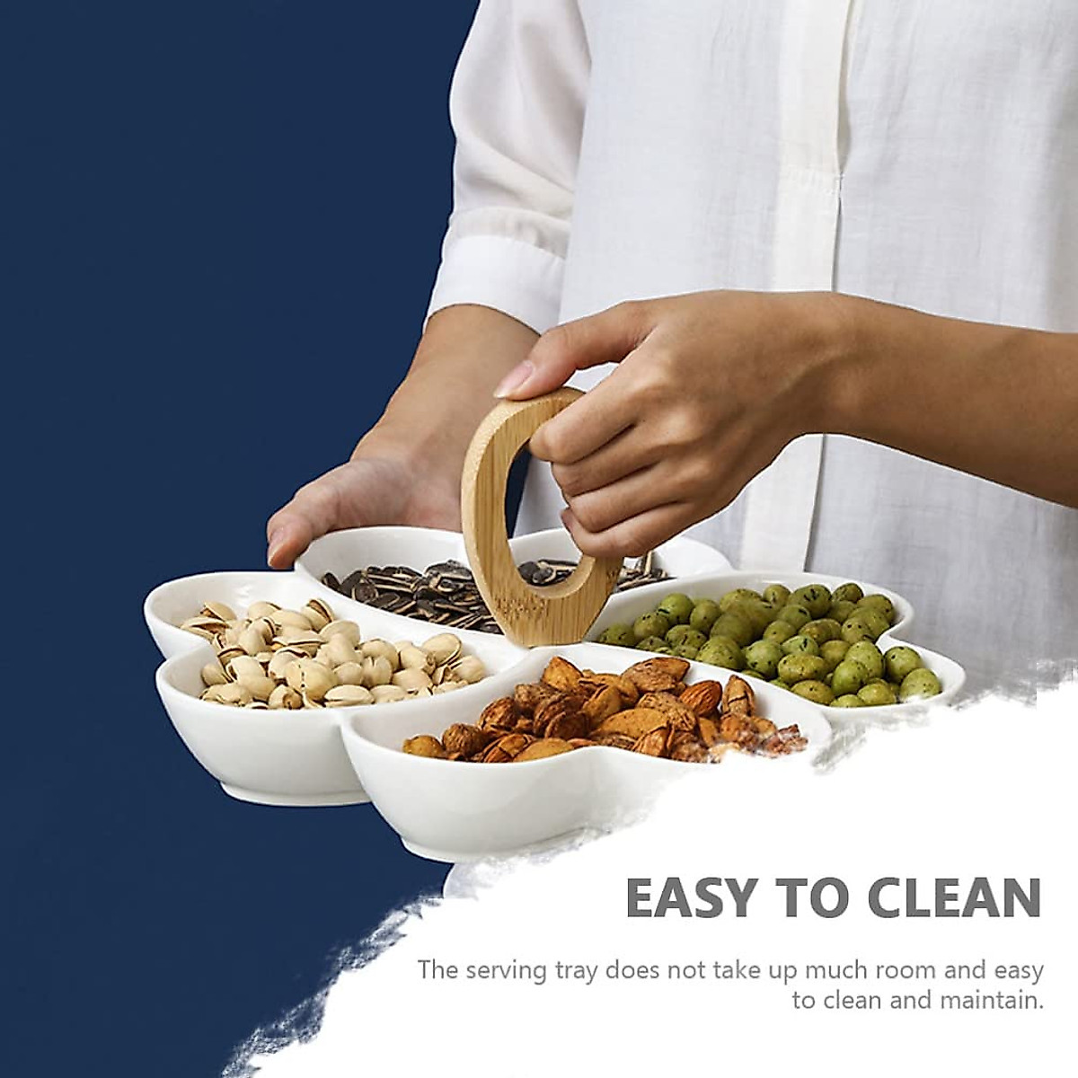 Cabilock Heart-shaped Dim Sum Plate Veggie Dip Fruit Basket Bowl Snack Serving Plate Divided Appetizer Tray Appetizer Serving Tray Porcelain Jewelry Plate Food White Ceramics Bamboo Camping