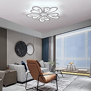 Naroume Modern LED Ceiling Light,55W Acrylic Flush Mount Ceiling Lamp,5 Petals Metal Flower Shape Chandelier Lighting Fixture for Living Room Bedroom Kitchen Office Dining Room (6000K White Light)