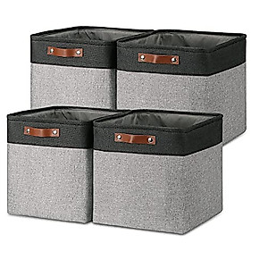 Temary Cube Storage Baskets 13 X 13 X 13 Fabric Storage Bins for Toys, Large Baskets Organization with Handles, Baskets for Organizing Towels, Blankets, Collapsible Shelf Baskets (Black&Gray)