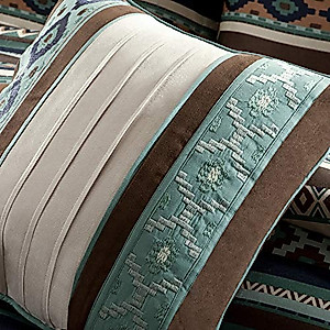 Madison Park Cozy Comforter Set - Rustic Southwestern Style, All Season Down Alternative Casual Bedding, Matching Shams, Decorative Pillows, Malone, Ikat Blue Queen(90"x90") 7 Piece