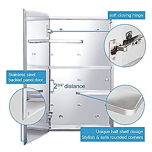 Fundin Bathroom Wall Cabinet with Half Cut Shelves,14.8 x 25.6 Stainless Steel Storage Cabinet, Bathroom/Living Room Medicine Cabinet