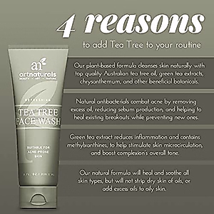 artnaturals Tea Tree Face Wash - (8 Fl Oz / 236ml) - Helps Heal and Prevent Breakouts, Acne and Skin Irritation - Green Tea, 100% Pure Tea Tree Essential Oil, and Aloe Vera