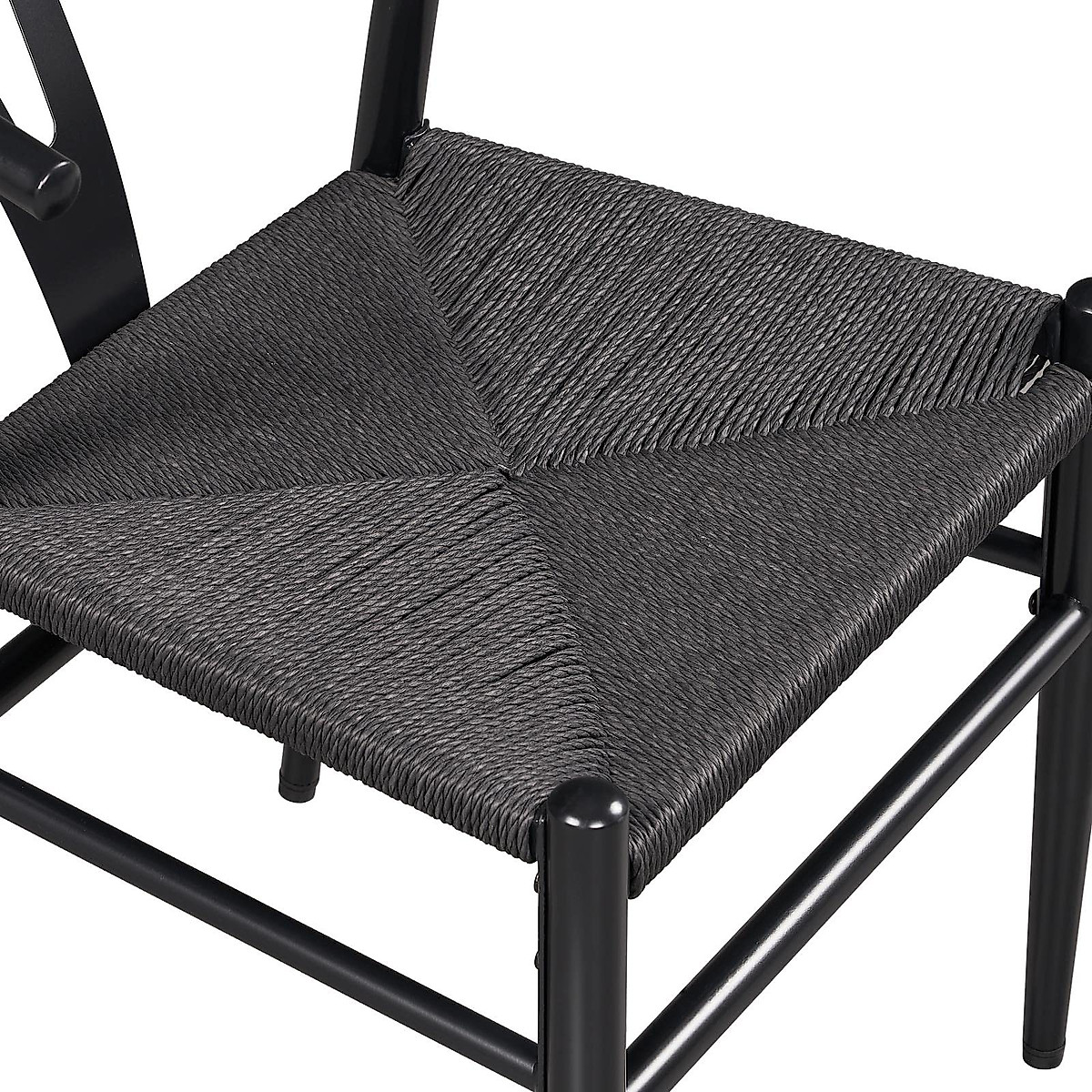 Yaheetech Set of 4 Weave Chair Mid-Century Metal Dining Chair Y-Shaped Backrest Hemp Seat, Large Black