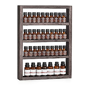 ETELI Essential Oil Storage Rack 4 Tier Wall Mounted Wooden Display Shelf Holder Nail Polish Organizer with Groove Inside for Bedroom Bathroom Powder Room, Rustic Brown