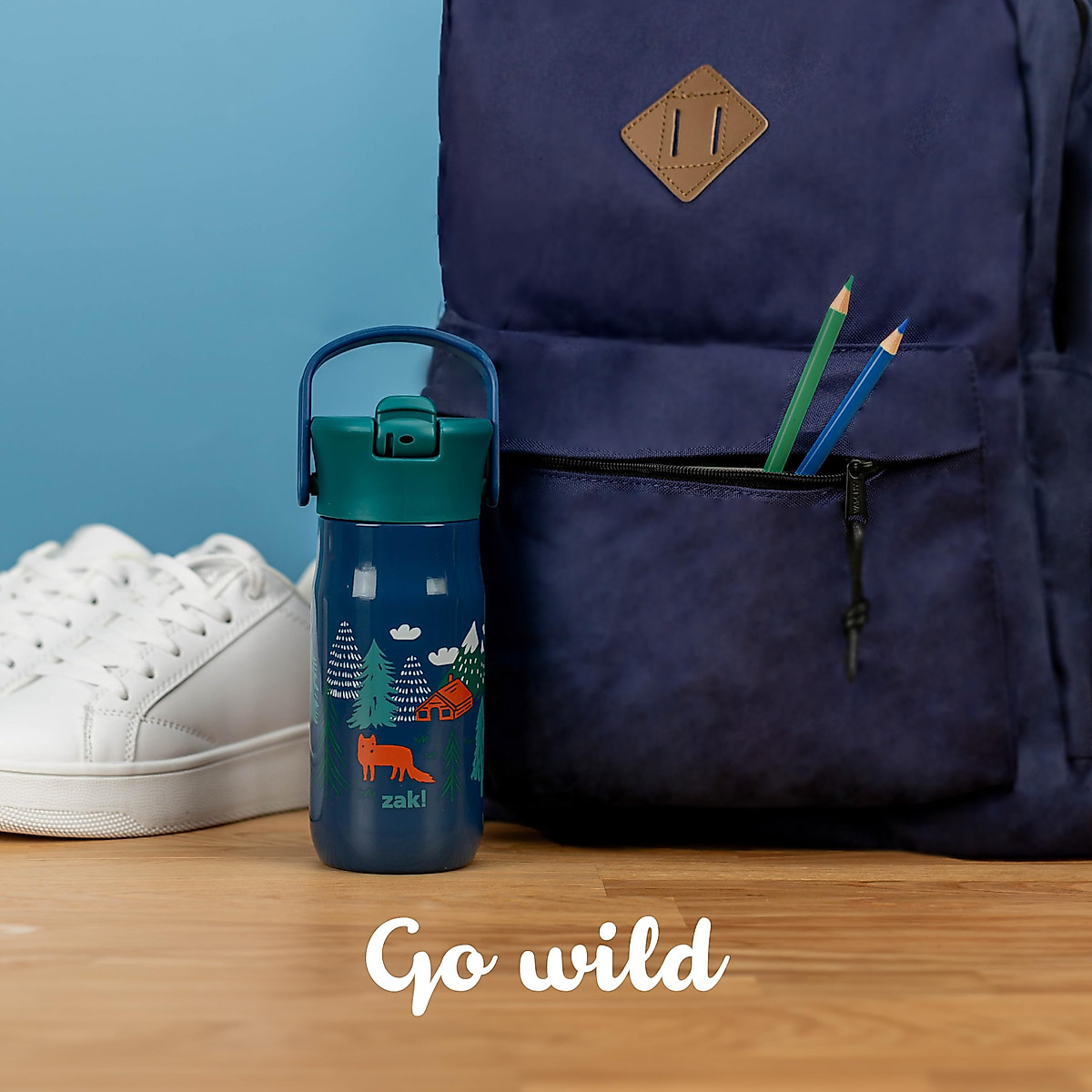 Zak Designs Harmony Kid Water Bottle for Travel or At Home, 14oz Recycled Stainless Steel is Leak-Proof When Closed and Vacuum Insulated (Animal)