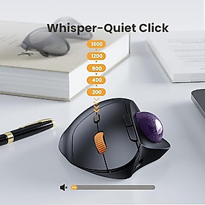 ProtoArc Wireless Trackball Mouse, EM04 Ergonomic Bluetooth Rollerball Mouse Rechargeable Computer Laptop Mouse, 3 Device Connection, Compatible with PC, iPad, Mac, Windows-Purple Ball