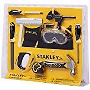 Red Toolbox Kid's Stanley Jr. 10-Piece Tool Set with Tool Belt: Ideal for Ages 5 and Up, Encourages Young Builders Creative Construction Play