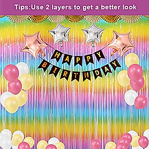 3 Pack Fringe Curtains Party Decorations,Tinsel Backdrop Curtains for Parties,Photo Booth Wedding Graduations Birthday Christmas Event Party Supplies (Macarone Rainbow