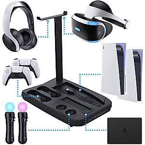 Charging Station for PS5 VR, PS VR Charging Display Stand - Showcase, Cool, Charge, and Display your PS5 VR - Playstation 5 Vertical Stand, Fan, Controller Charger and Hub