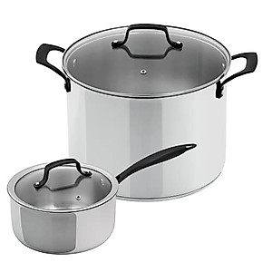 GrandTies Tri-Ply Stainless 4-Piece Induction Pots and Pans Set, Saucepan, Stockpot, Kitchen Cooking Pot with Lid and Black Metal Handle, Dishwasher Safe Cookware