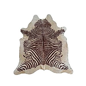 Zebra Print Brown on Beige Genuine Cowhide Rug 6 x 7 ft. 180 x 210 cm