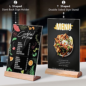 TONICE® 3 Pack 5x7 Acrylic Sign Holder Slant Back Design L Shape Clear Acrylic Frames Wood Base, Table Menu Display Stand Flyer Display for Desk Display (Optional 8.5x11/5x7 Inch L/T Shape)