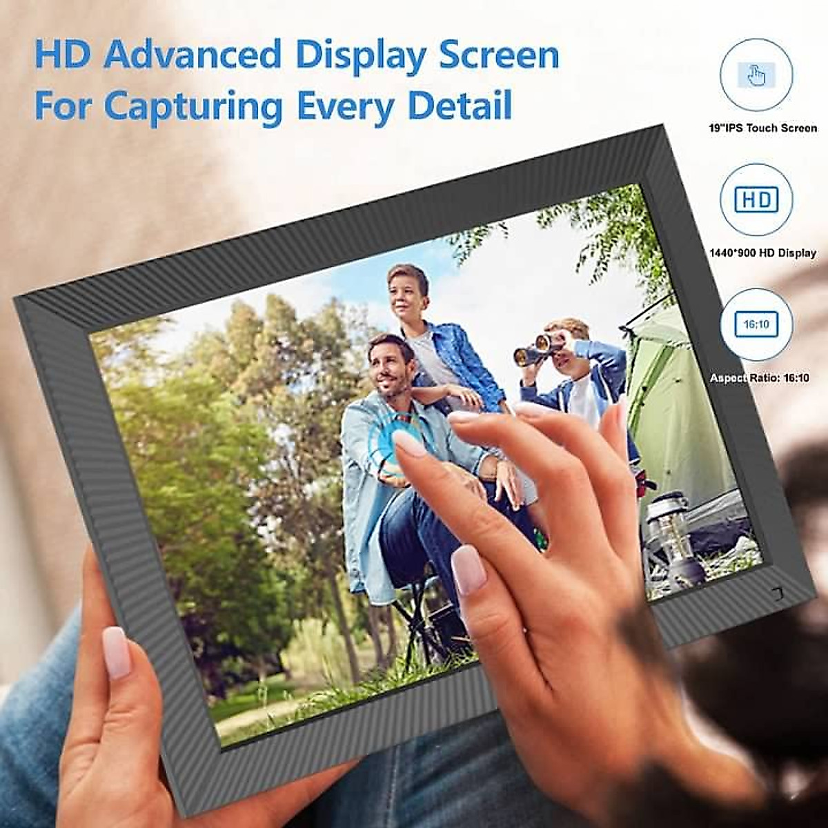 Extra Large Digital Picture Frame - 19 inch Dual-WiFi Digital Photo Frame Wall Mountable, 32GB WiFi Smart Frame, Full Function, Share Photos and Videos via App or Email Instantly, Free Cloud Storage