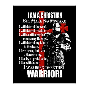 Christian Warrior - Christian Wall Decor Print, Bible Soldier Cross Inspirational Wall Art, Vintage Motivational Faith Gift For Living Room Decor, Office Decor, Church, or Desk Decor, Unframed - 11x14