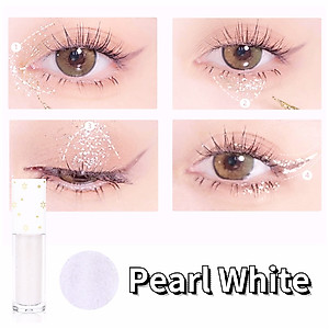 Geeneiya Glitter Liquid Eyeshadow Korean Makeup White Highlight Eyeliner, Pigmented, Long Lasting, Quick Drying, Loose Glue for Crystals Eye (Pearl 03)