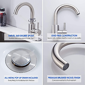 BEHOK Wet Bar Sink Faucet Single Hole Stainless Steel 1 Handle Small Modern Kitchen Tap Prep Sink Bath Bathroom Mixer