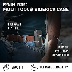 American Bench Craft Leather Multitool Sheath fits Leatherman Wingman, Sidekick, Reber, Rev, Fuse | Riveted Leatherman Case for Belt | Premium Full Grain Leather Sheath/Holster with Brass Snap - Black