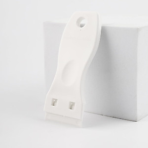 Plastic Razor Scraper with 10pcs Double Edged Plastic Blades Hair Extension Tool for Debris Sticker Label on Glass Windows Removal Scraper Tool (White&White)