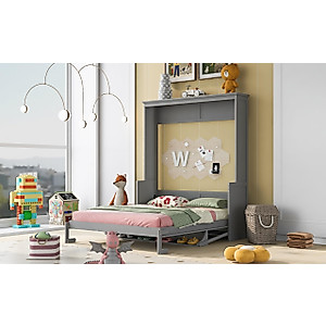 King Size Upholstered Platform Bed with Oversized Padded Backrest, King Bed Frame with Thickening Pine Wooden Slats and Metal Leg, No Box Spring Needed, Grey