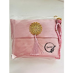 Muslim Prayer Rug and Beads with Elegant Slub Fabric Bag | Janamaz | Sajadah | Soft Islamic Prayer Rug | Islamic & Mawlid Gifts | Prayer Carpet Mat, Taffeta Fabric (Pink, 1 Sets)
