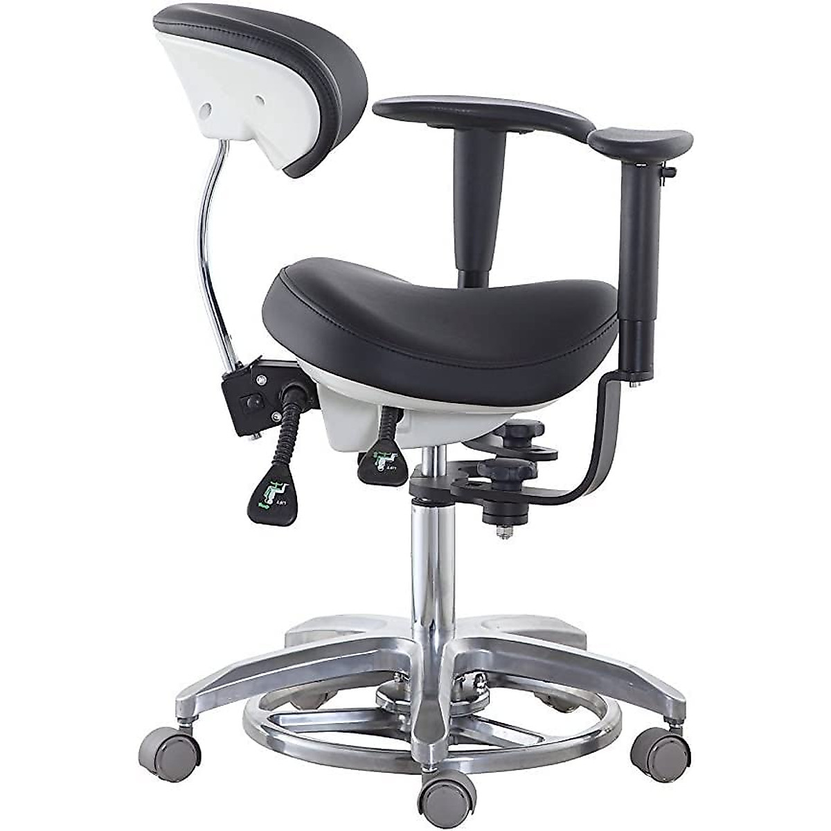 MrHugoo Medical Dynamic Chair Stool Microscope Chair,Ergonomic Saddle Stool,Foot Control,Swiveling Armrest Chair, PU Fabric Leather