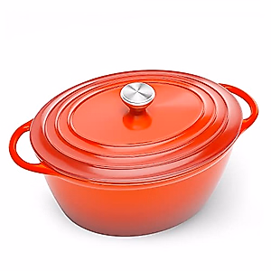 HUABANG Enameled Cast Iron Dutch Oven with Lid,Cast Iron Pot, Diameter Suitable For All Kinds of Cookware and Induction Cooker,Dishwasher,Suitable for Making Food (7.3 Quart, Cerise Oval)