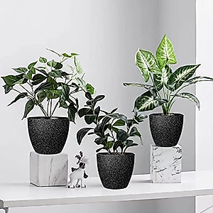 Vanavazon Plant Pots 9/8/7 Inch Set of 3 Flower Pots Indoor Outdoor Plastic Planters with Drainage Hole and Tray (Speckled Black)