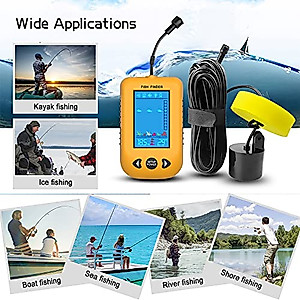 WHYATT Portable Fish Finder Handheld Wired Fish Depth Finder Kayak Boat Fishfinder with Sonar Transducer