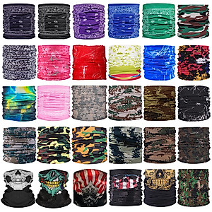 30PCS Neck Gaiters Scarf Head Wrap Headwear Balaclava Face Mask Sun Bandanas for Women Men Running,Cycling,Fishing (Multicolor)