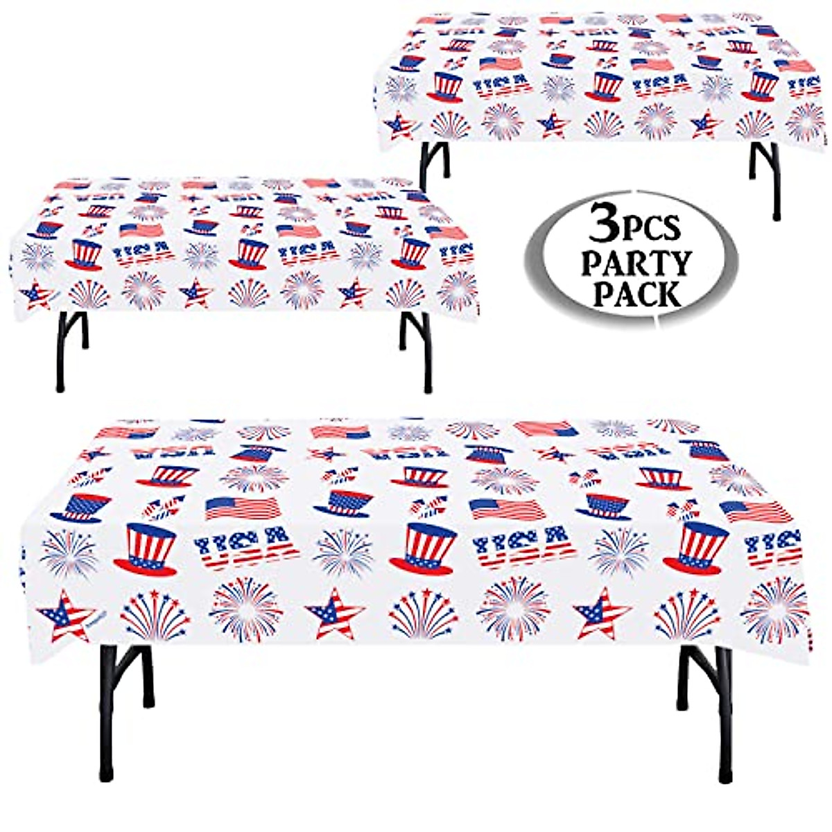 AnapoliZ 4th of July Plastic Tablecloth | 3 Pcs Pack (54” Inch Wide x 102” Inch Long) | Rectangular Independence Day Table Cover, Patriotic Party Table Decoration | American Celebration Tablecover