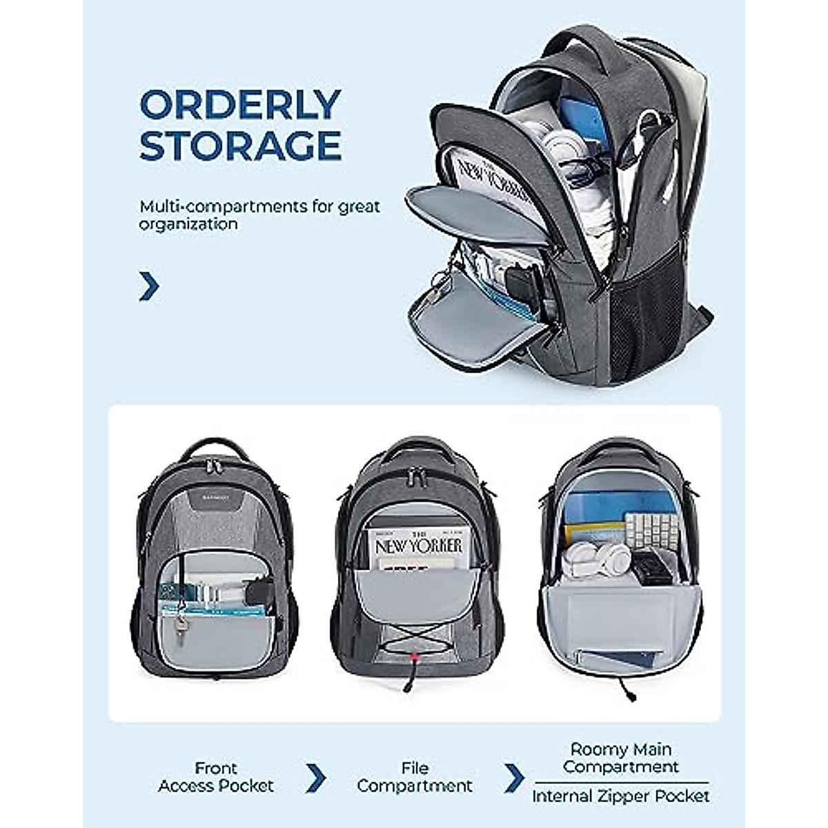 BAGSMART Travel Laptop Backpack, 15.6 inch Anti Theft Laptop Backpack With USB Charger Hole, Water Resistant Grey College bookbag for Women Men, Casual Daily Backpack for travel, Grey