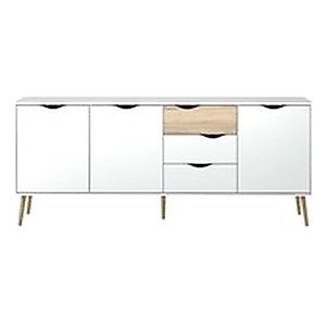 Pemberly Row Danish Modern 77" W Buffet Cabinet/Sideboard in White and Oak