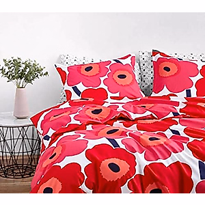 Marimekko - Queen Comforter Set, Cotton Bedding with Matching Shams, Lightweight Home Decor for All Seasons (Unikko Red, Queen)