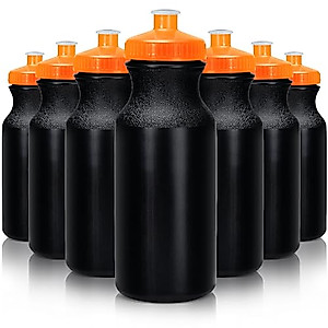 CSBD 20 oz. Bulk Water Bottles, Made in USA, Blank Plastic Reusable Water Bottles for Gym, Cycling, BPA Free, Plastic Water Bottles Pull Top Cap for Sports, Black Bottle/Neon Orange Lid - 10 Pack