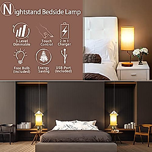 Unfusne Bedside Lamp with Wireless Charger,Nightstand Lamp with USB Port,Dimmable Modern Table Lamp,Touch Lamps for Bedrooms Living Rooms Beside Table,5W Bulb Included