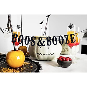 Black Halloween Boos & Booze Banner, Black Glittery Halloween Party Banner for Hocus Pocus Party Decorations, Halloween Bachelorette Party Decorations,Boos and Booze Decor