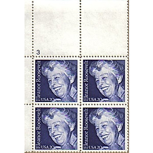 ELEANOR ROOSEVELT #2105 Plate Block of 4 x 20¢ US Postage Stamps