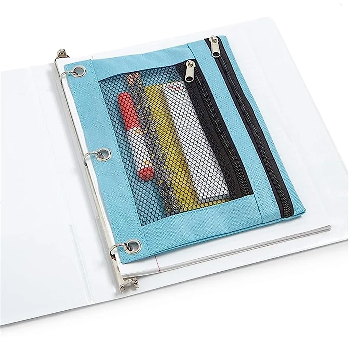 Zittop 2 Pcs Pencil Pouch 3 Ring Binder, Zipper Pencil Pouches Case Binder Cosmetic Bag (Pink and Blue)