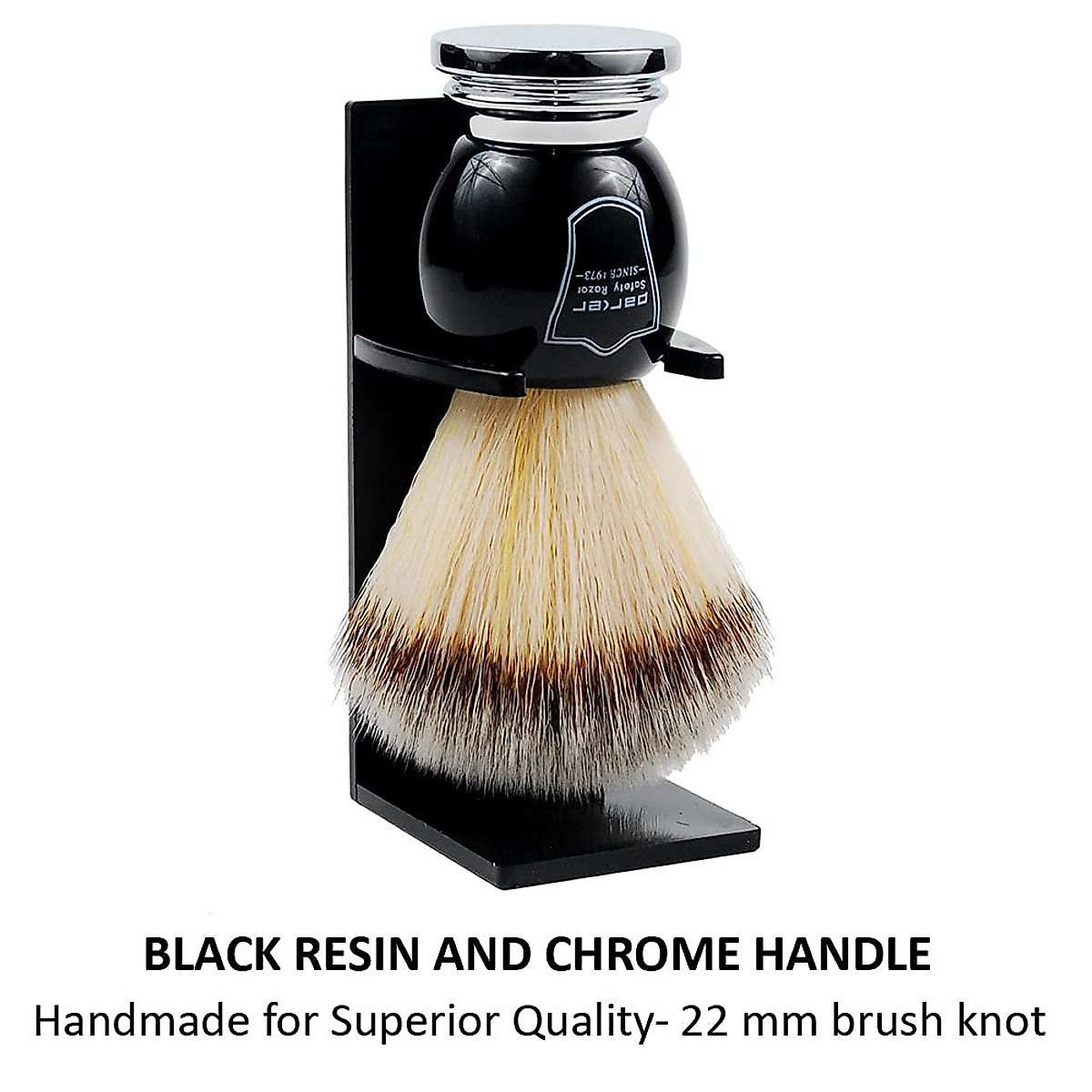 Parker Deluxe Synthetic Silvertip Shaving Brush w/Black & Chrome Handle