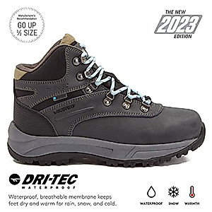 HI-TEC Altitude VI I WP Leather Waterproof Women's Hiking Boots, Trail and Backpacking Shoes - Dark Grey, 6.5 Wide