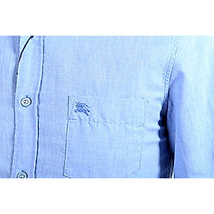 BURBERRY Men's Blue Linen Long Sleeve Button Down Shirt US S IT 48