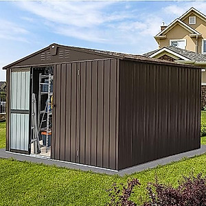 Evedy Large Metal Storage Shed,10x8 FT Outdoor, Waterproof Garden Tool Storage Shed with Lockable Door,Tool Cabinet with Vents Steel for Patio,Lawn to Store Bikes,Lawnmowers