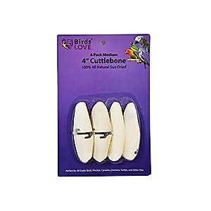 Birds LOVE Natural Cuttlebone – Premium Calcium & Trace Mineral Supplement for Avian Species, Tortoises, and Snails – Pure Cuttlebone for Parakeets, Cockatiels and All Birds | 4-Pack - Size 3.5 to 4"